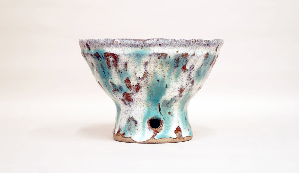 Bunzan Bonsai Pot with White & Green Pattern, High Feet 5.6"(14.3cm ...