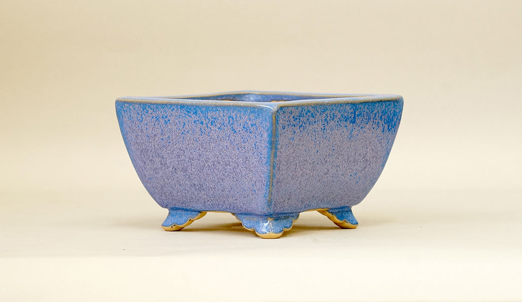 Eimei Square Bonsai Pot in Blue with Purple Crystals 5"(13cm) E521+++S ...
