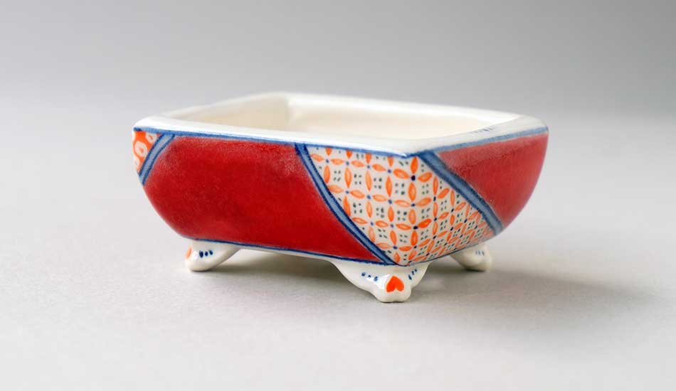 Mayu Red Rectangle Bonsai Pot with the Orange Patterns+++Shipping Free ...
